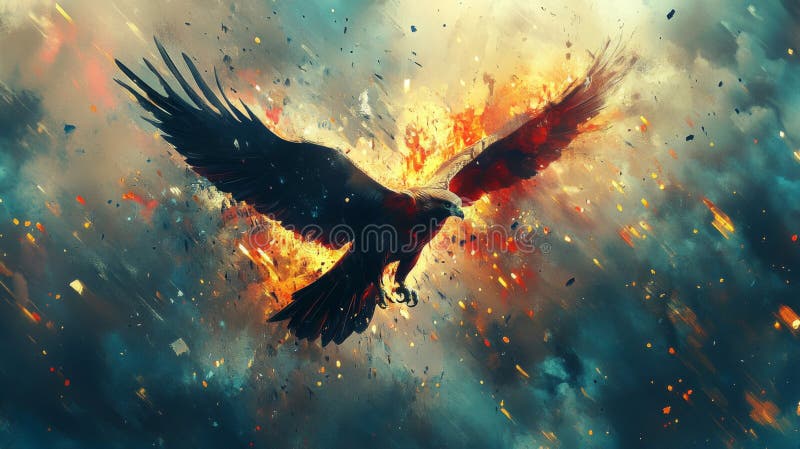 Fiery Eagle in Flight: Abstract Digital Painting Stock Illustration ...