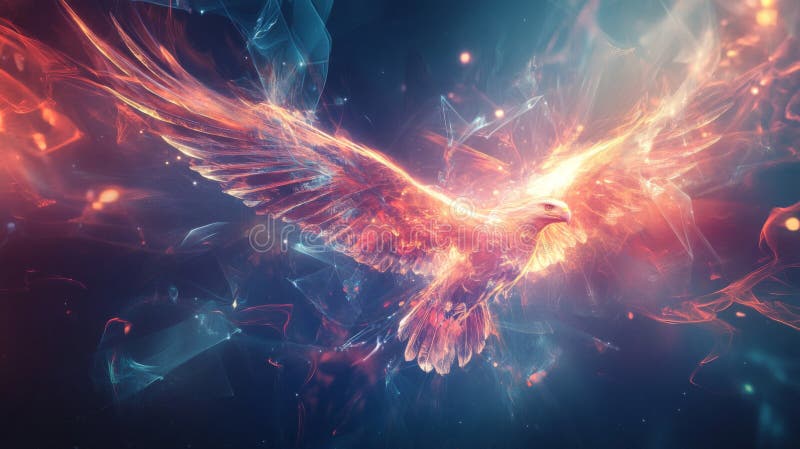 Fiery Eagle Soaring through Abstract Nebula Stock Illustration ...