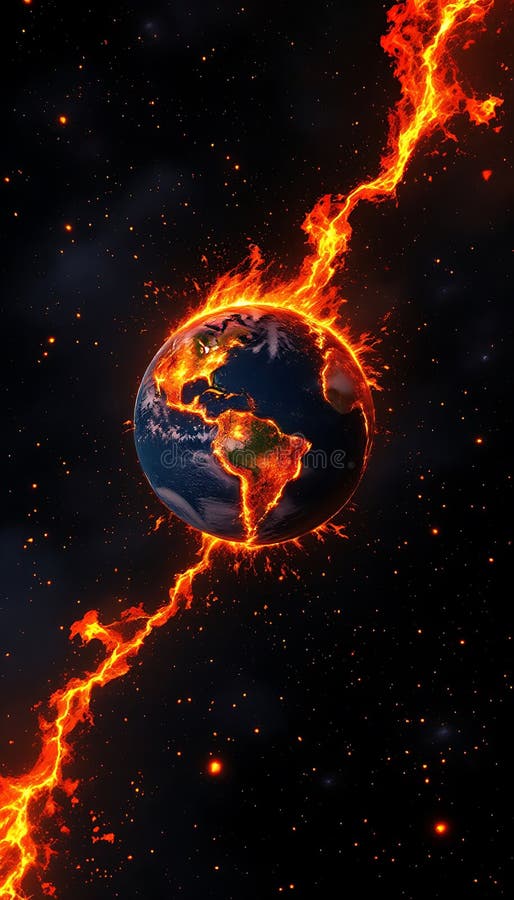 Fiery Planet Engulfed Flames Cosmic Background Fantasy Artwork Stock ...