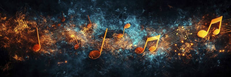 Fiery and Electric Musical Notes on Abstract Background Stock ...