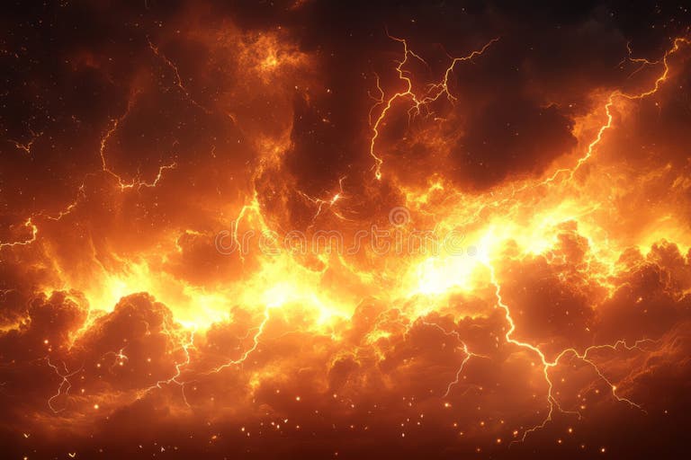 Fiery, Electric Storm Clouds Rage with Intense Lightning Stock ...