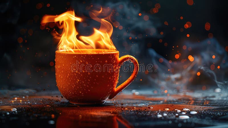 Fiery Elegance: Isolated Burning Coffee Cup Stock Photo - Image of ...