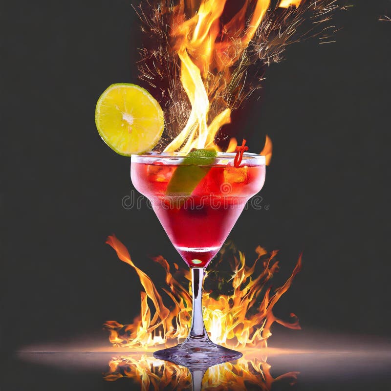 Fiery Elegance: Isolated through the Fire Cocktail on a White Canvas ...