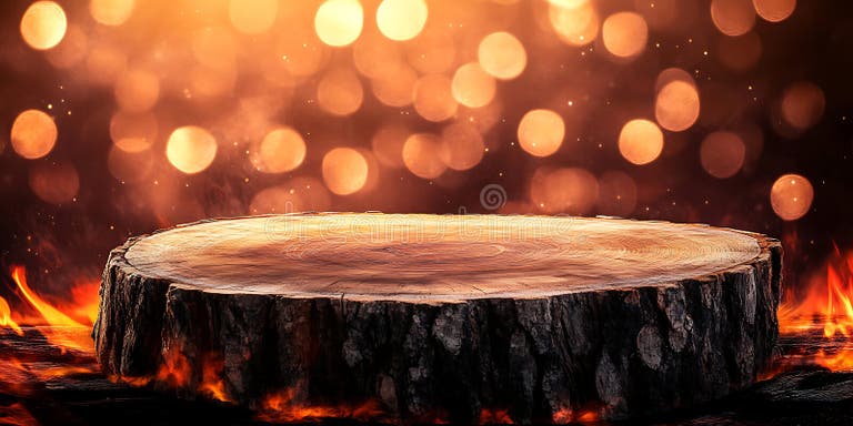 Fiery Ember Backdrop Rustic Wood Slice Product Display Stock ...