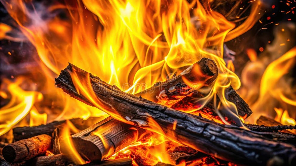 Fiery Embers and Blazing Logs in a Campfire Setting. Generative AI ...