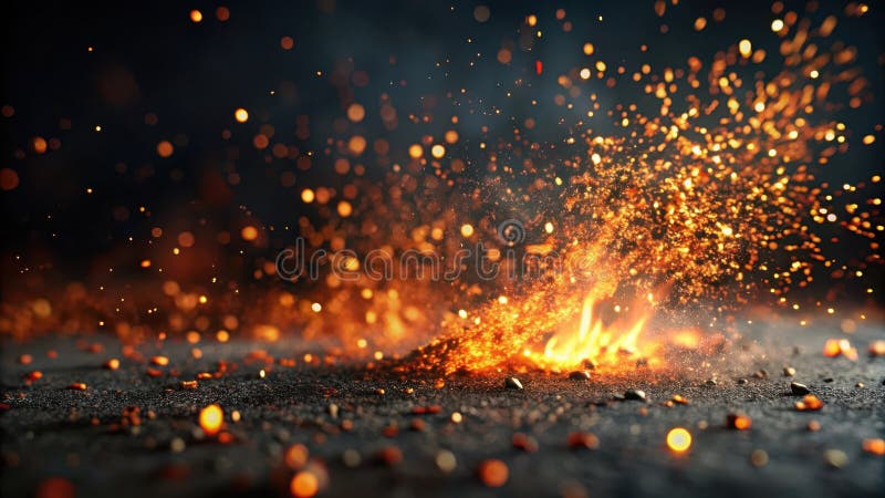 Fiery Embers and Glowing Sparks Exploding on Dark Surface. Generative ...