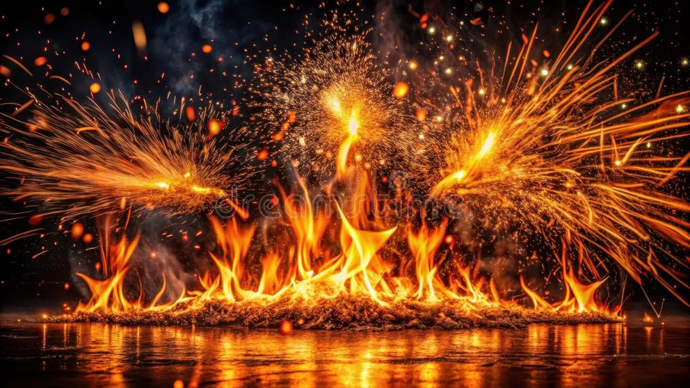 Fiery Embers and Sparkling Pyrotechnics Create a Dramatic Nightscape ...
