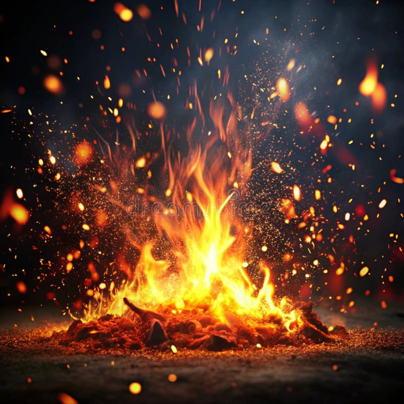 Fiery Embers and Sparks Over Dark Background Scene Stock Illustration ...