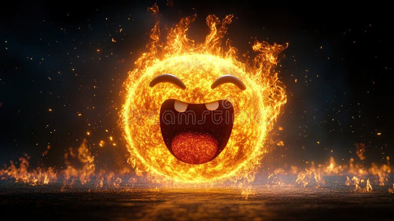 A Fiery Emoji with a Big Smile and Glowing Flames Stock Illustration ...