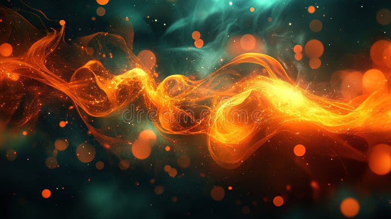 Fiery Energy Stream, Abstract Art, Dark Background, Bokeh Lights ...