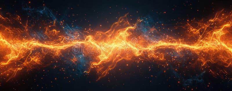 Fiery Energy Wave Glowing in Dark with Vibrant Orange and Blue Hues ...
