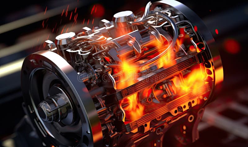 A Fiery Engine: a Close-Up View of a Car Engine Engulfed in Flames ...