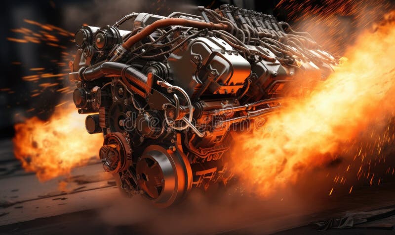 A Fiery Engine Igniting the Scene Stock Illustration - Illustration of ...