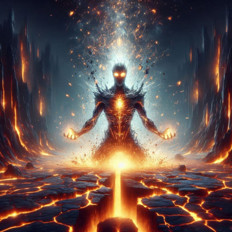 Fiery Entity Emerging from Volcanic Ground in Powerful Digital Art Stock Photo - Image of ...