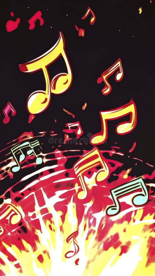 Fiery Eruption with Musical Notes Creating Rhythmic Force Stock ...