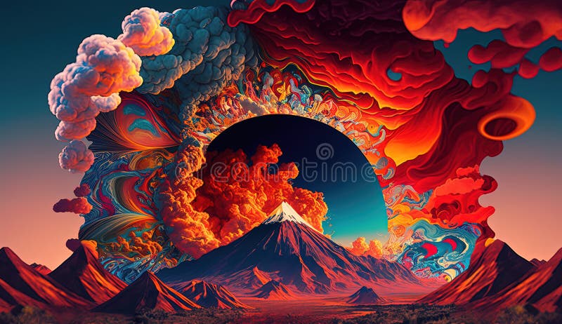Fiery Eruption Volcano Collage Stock Illustration - Illustration of ...