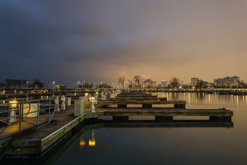Chilly Night in October with Festive Lights Under a Moonlit Sky Stock ...