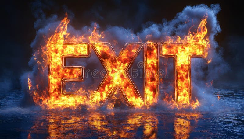 Fiery Exit Sign, Dramatic Illustration of an Evacuation Route Engulfed ...