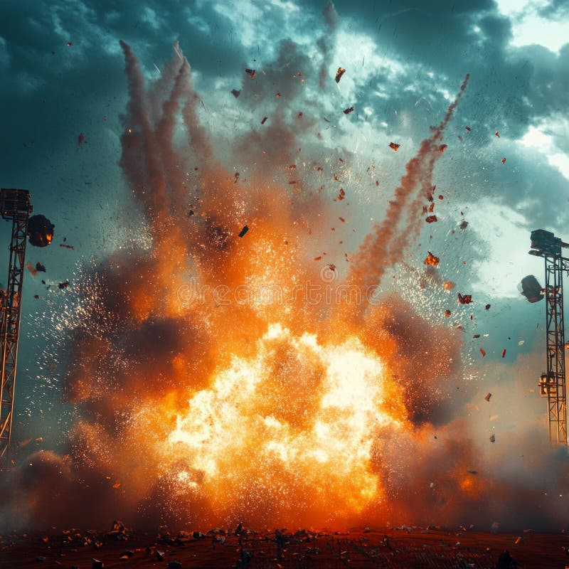 Fiery Explosion Amidst Dark Skies with Dramatic Pyrotechnic Display ...