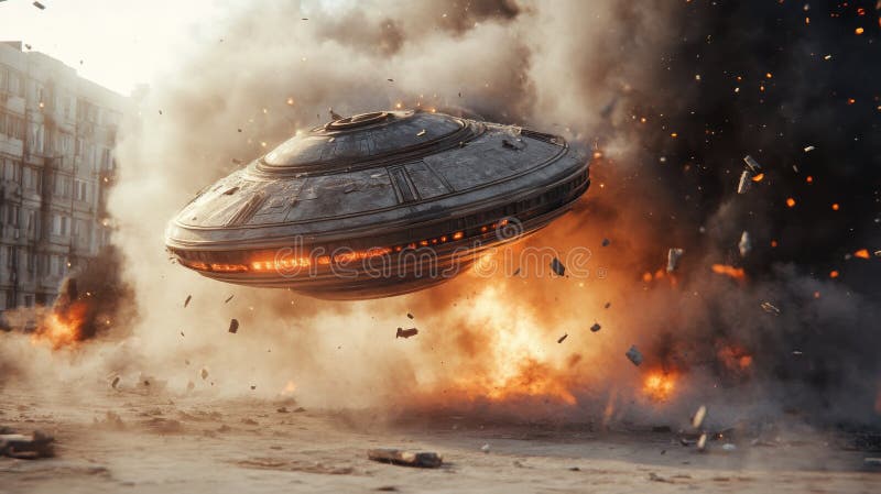 Fiery Explosion As UFO Crashes in Urban Setting Stock Photo - Image of ...