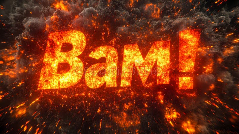 Fiery Explosion with Bold "bam!" Text in Dynamic Blast Scene Stock ...