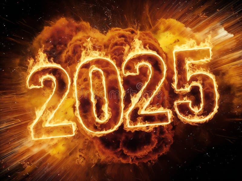 Fiery Explosion of 2025 in Bold Flames Visual AI Image Stock ...