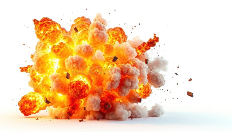 Fiery Explosion with Bright Orange Flames, Smoke, and Debris Spreading ...