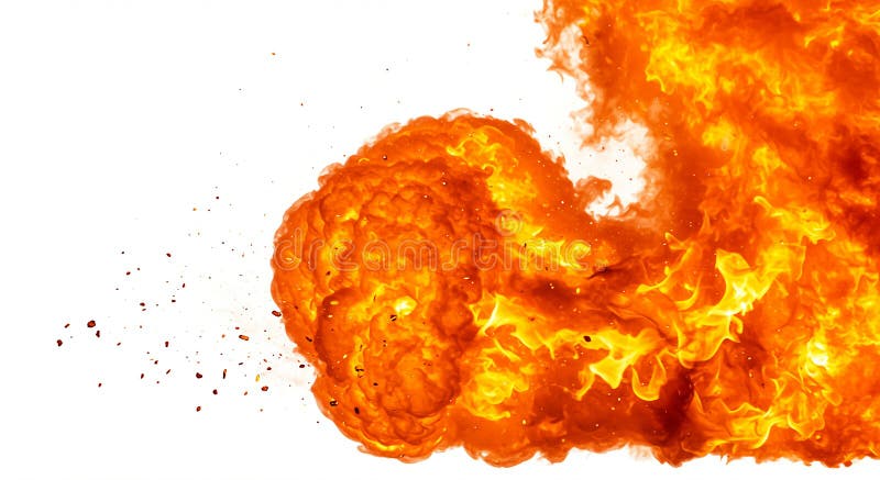Fiery Explosion with Bright Orange and Yellow Flames on a White ...
