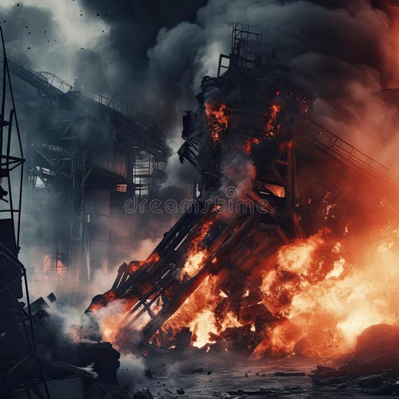 Fiery Explosion of a Building in a Construction Site Stock Illustration ...