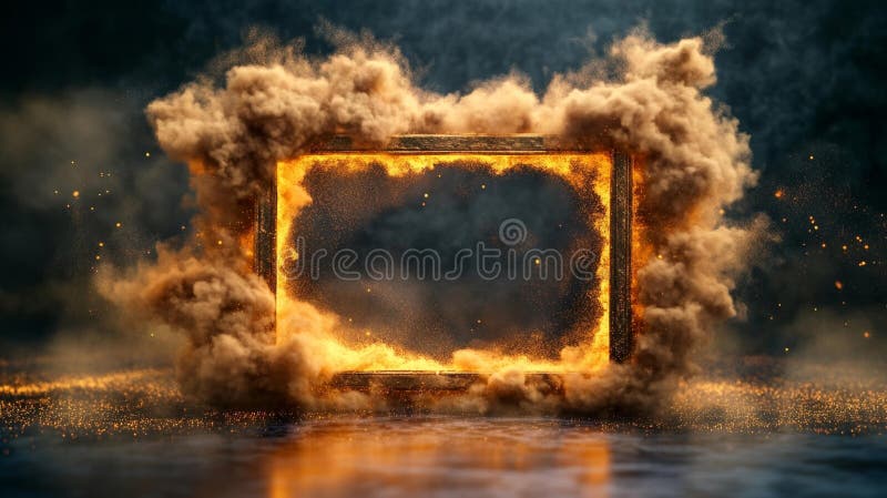 Fiery Explosion with a Burning Frame and Swirling Smoke Rising from the ...