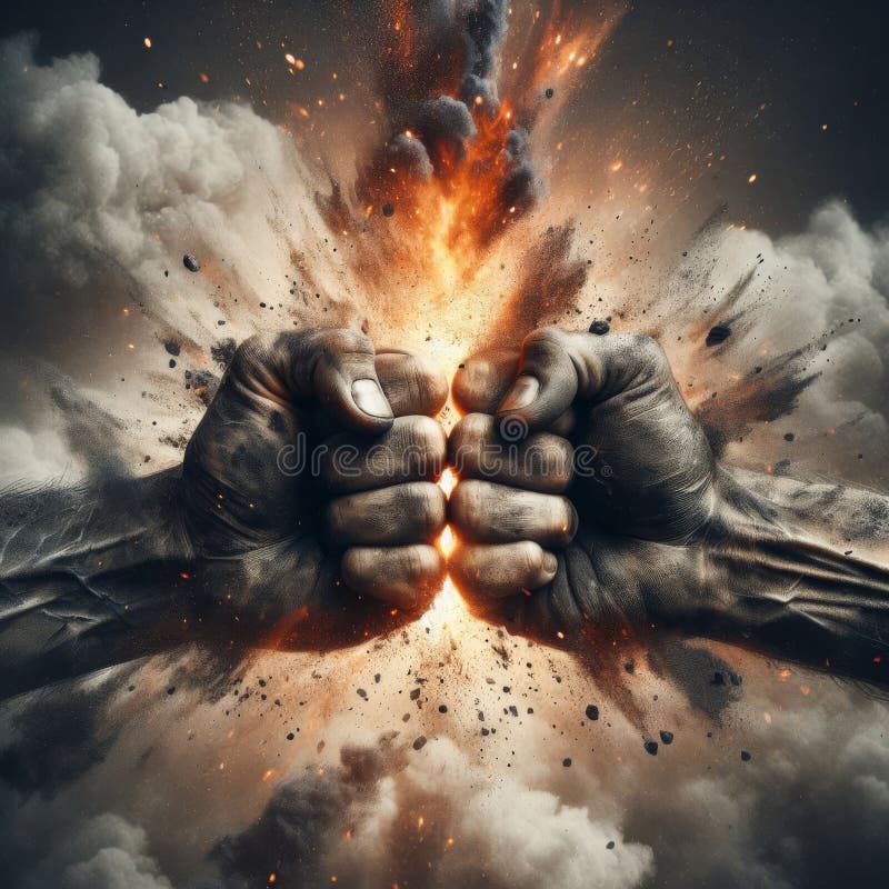 Fiery Explosion from Clashing Fists Stock Photo - Image of heat, fists ...
