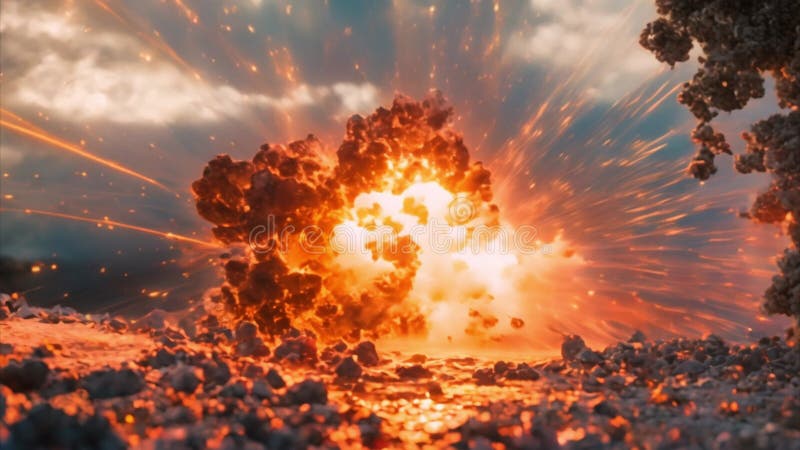 Fiery Explosion in a Cloudy Sky Stock Footage - Video of dynamic, light ...