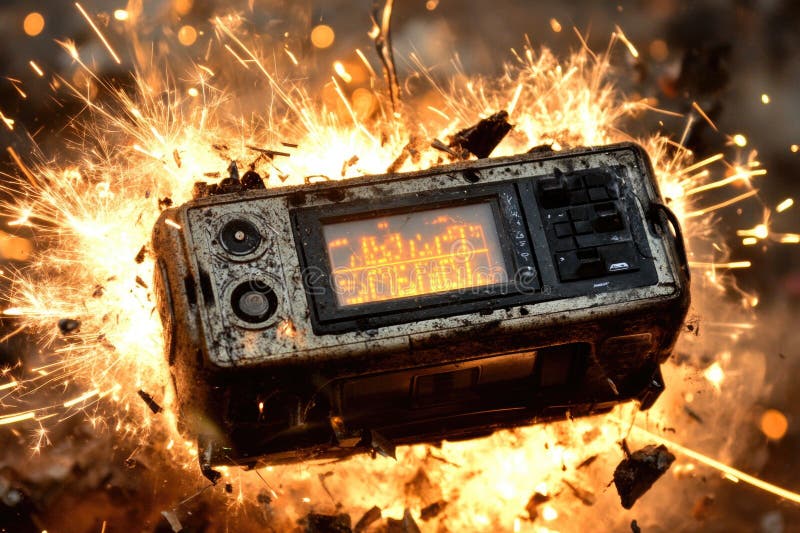 Fiery Explosion and Damage: Rugged Tech in Action Packed Scene Stock ...