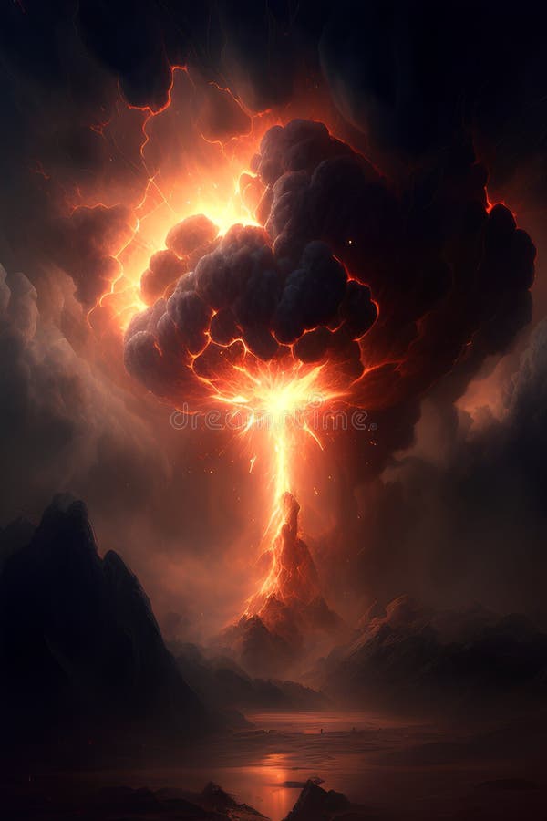Fiery Explosion on Dark Background - 3d Render. Fantasy Illustration ...