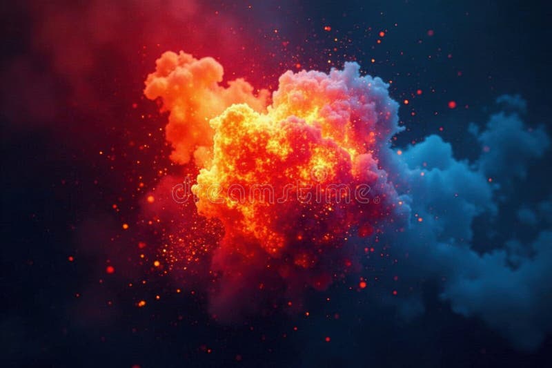 Fiery Explosion on Dark Background with Red and Blue Flames, Fire, Red ...