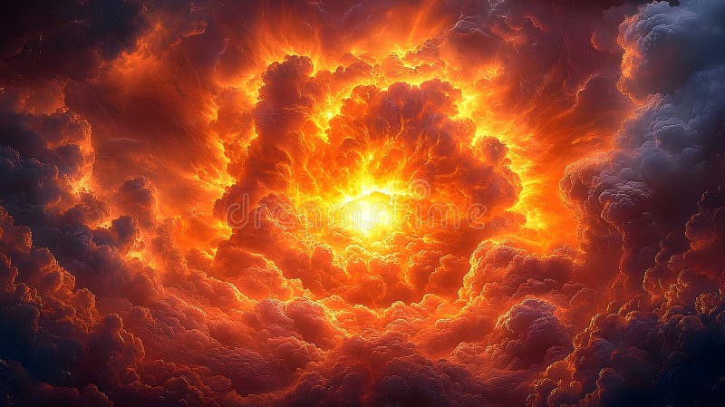 Fiery Explosion in Dark Clouds Bright Light Dramatic Texture Stock ...