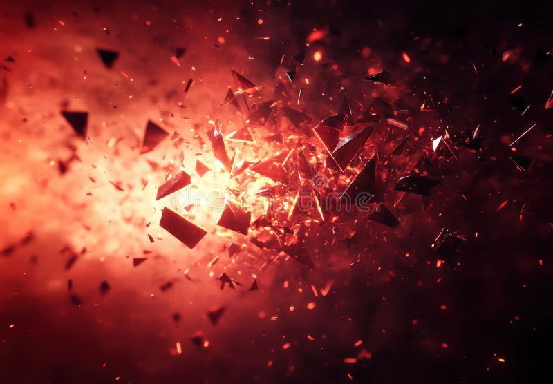 Fiery Explosion of Dark Fragments Abstract Red and Black Background ...
