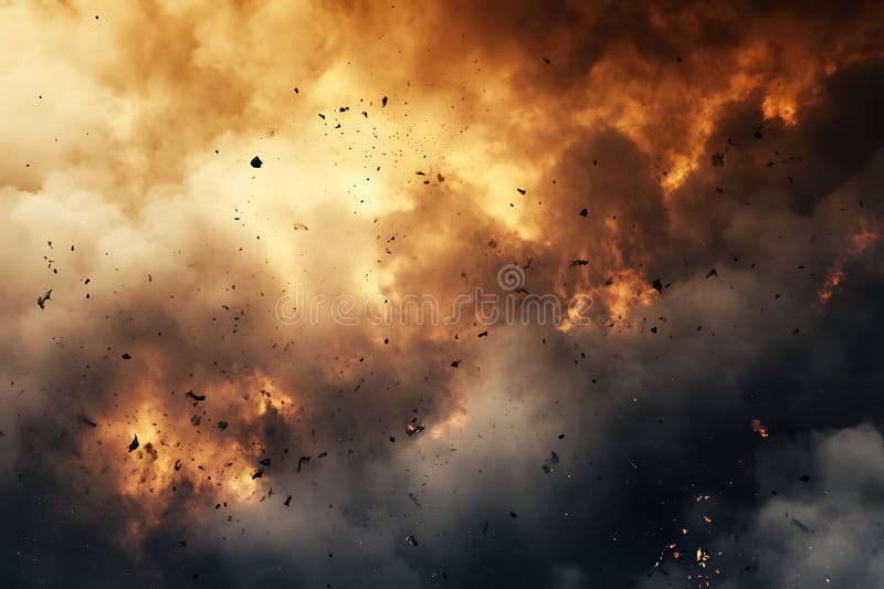 Fiery Explosion Debris Cloud Smoke, Fire, Ash, Destruction Stock ...