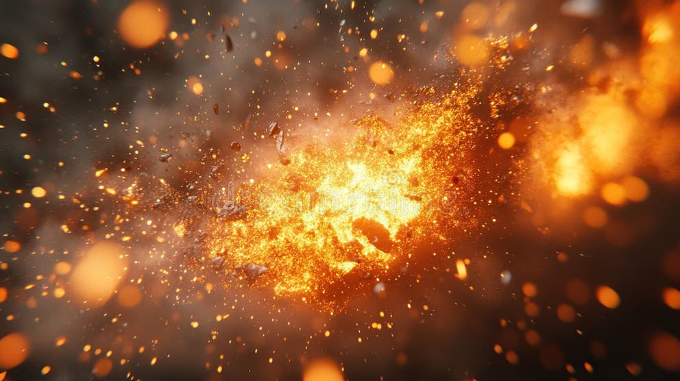 Fiery Explosion Debris Dark Background Energy Burst Stock Illustration ...