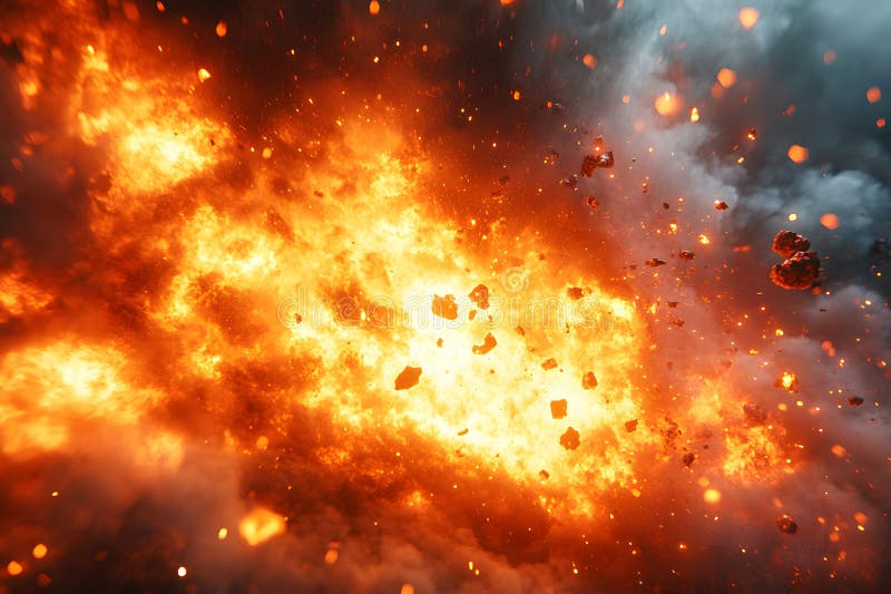 Fiery Explosion with Debris in Motion - Intense Energy and Chaos for ...