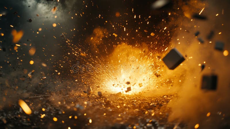 Fiery Explosion Debris and Sparks Scatter in Air Stock Illustration ...