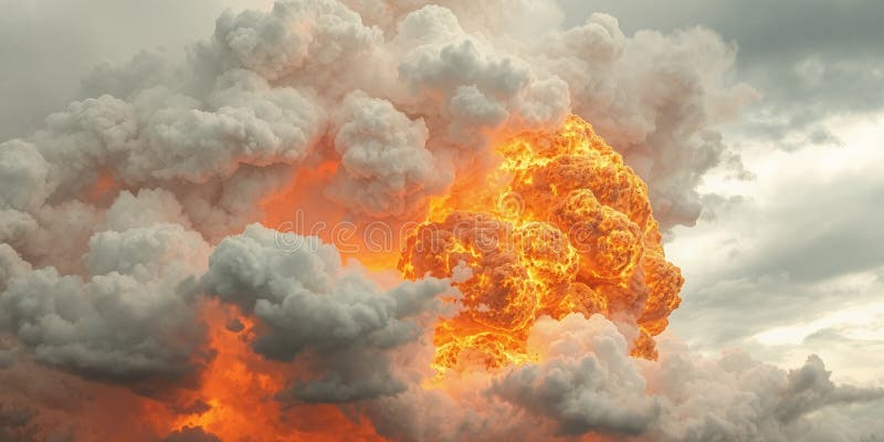 Fiery Explosion Dramatic Cloud Sky Orange Smoke Inferno Powerful Blast ...