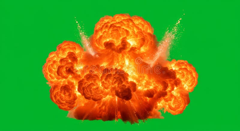 Fiery Explosion a Dramatic of a Large Fiery Explosion Against a Green ...