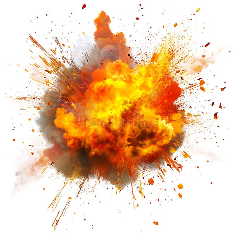 Fiery Explosion, Dramatic Orange and Yellow Blast, Isolated on White ...