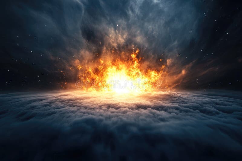Fiery Explosion Dramatic Sky Clouds Starry Night Backdrop Stock Photos ...