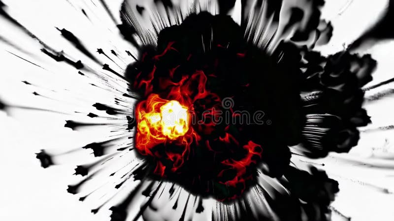 Fiery Explosion with Dynamic Energy Burst in Black and White Contrast ...