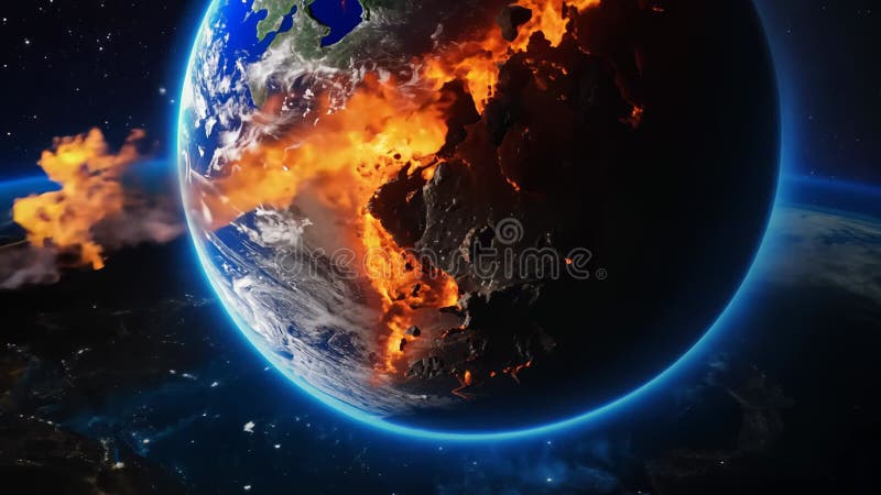 Fiery Explosion on Earth S Surface with Space View in the Background ...