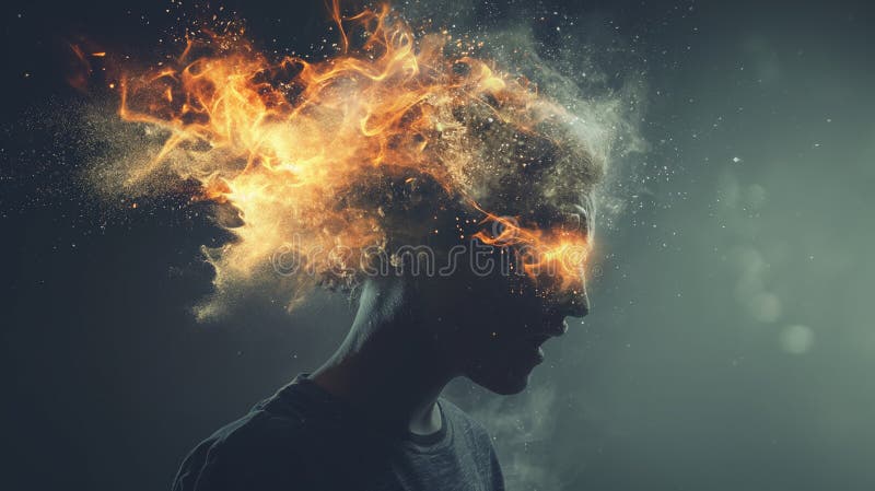 Fiery Explosion Emanating from a Person S Head Stock Illustration ...