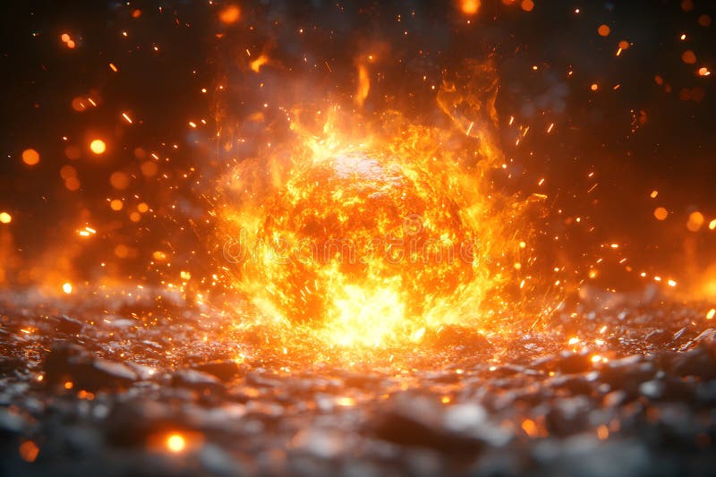 Fiery Explosion of Energy on Rocky Terrain - Dynamic Visual for Posters ...