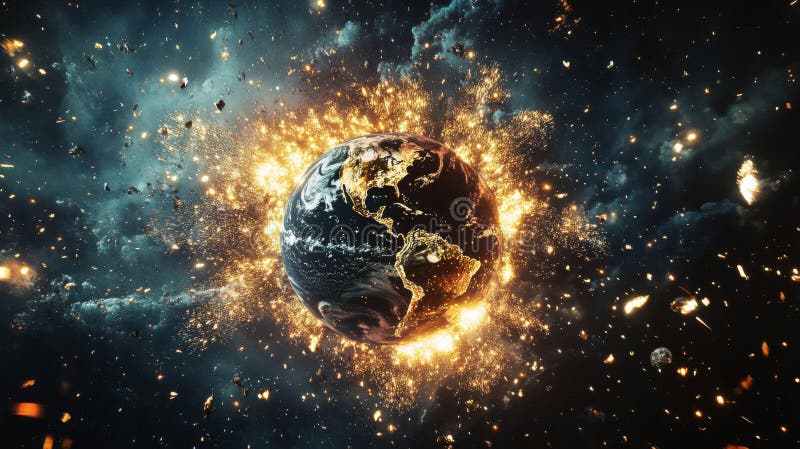 A Fiery Explosion Engulfing Earth in a Cosmic Display Stock ...